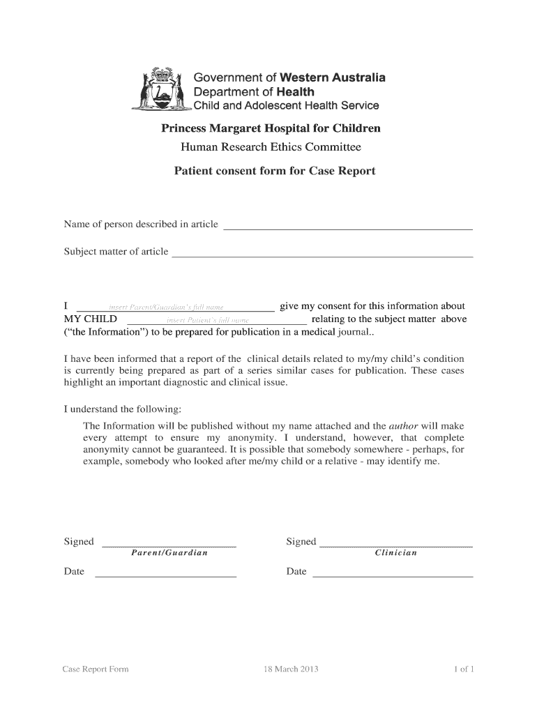 Fillable Online pmh health wa gov Form - Case Reportdoc - pmh health wa ...