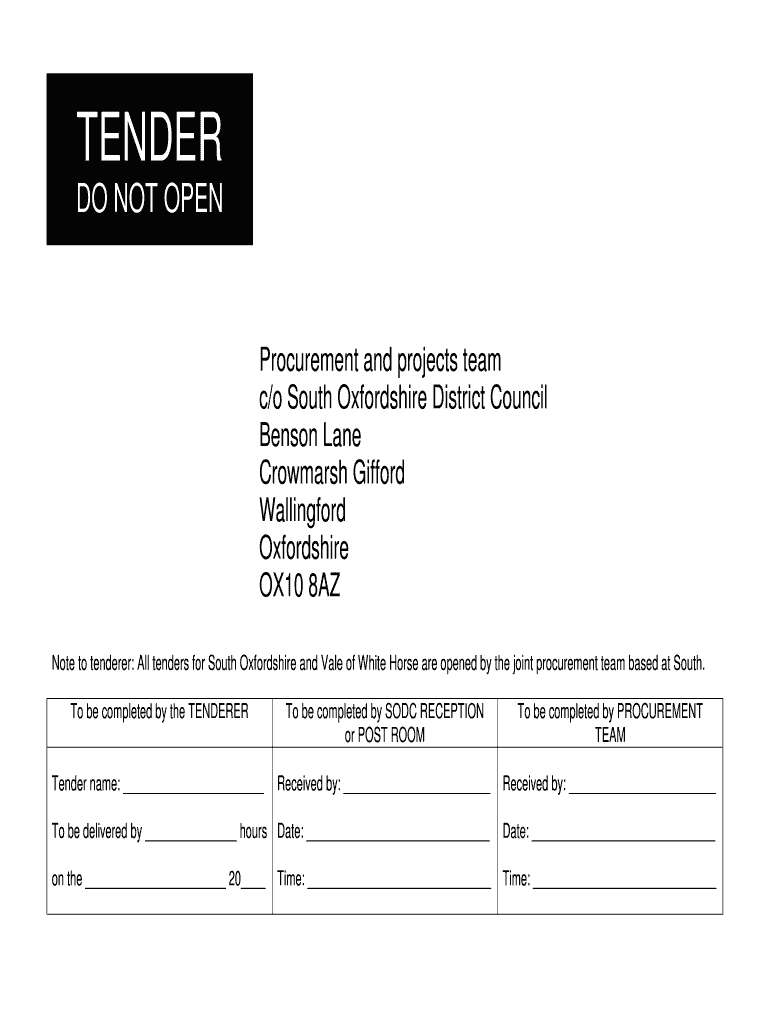Fillable Online Tender envelope template Vale word - Vale of White ...
