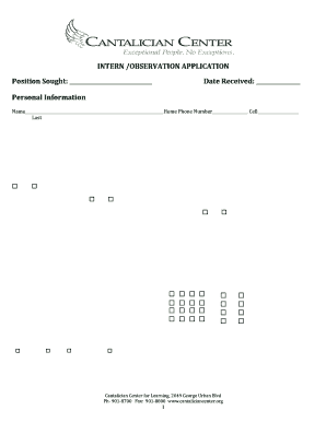 Fillable Online INTERN OBSERVATION APPLICATION Position Sought Date Fax ...