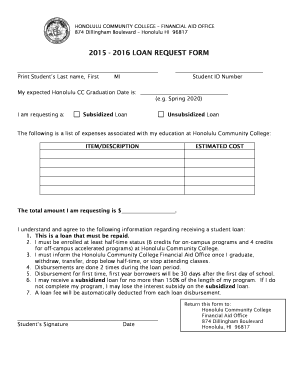Fillable Online 2015 - 2016 LOAN REQUEST FORM Fax Email Print - pdfFiller