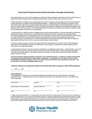 Fillable Online Texas Health Physicians Group Health Information ...