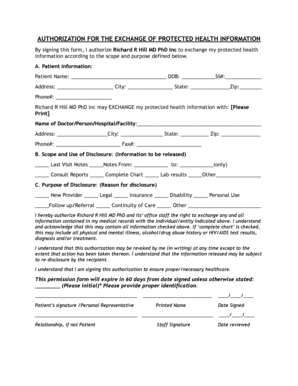 Fillable Online AUTHORIZATION FOR THE RELEASE OF PROTECTED HEALTH ...