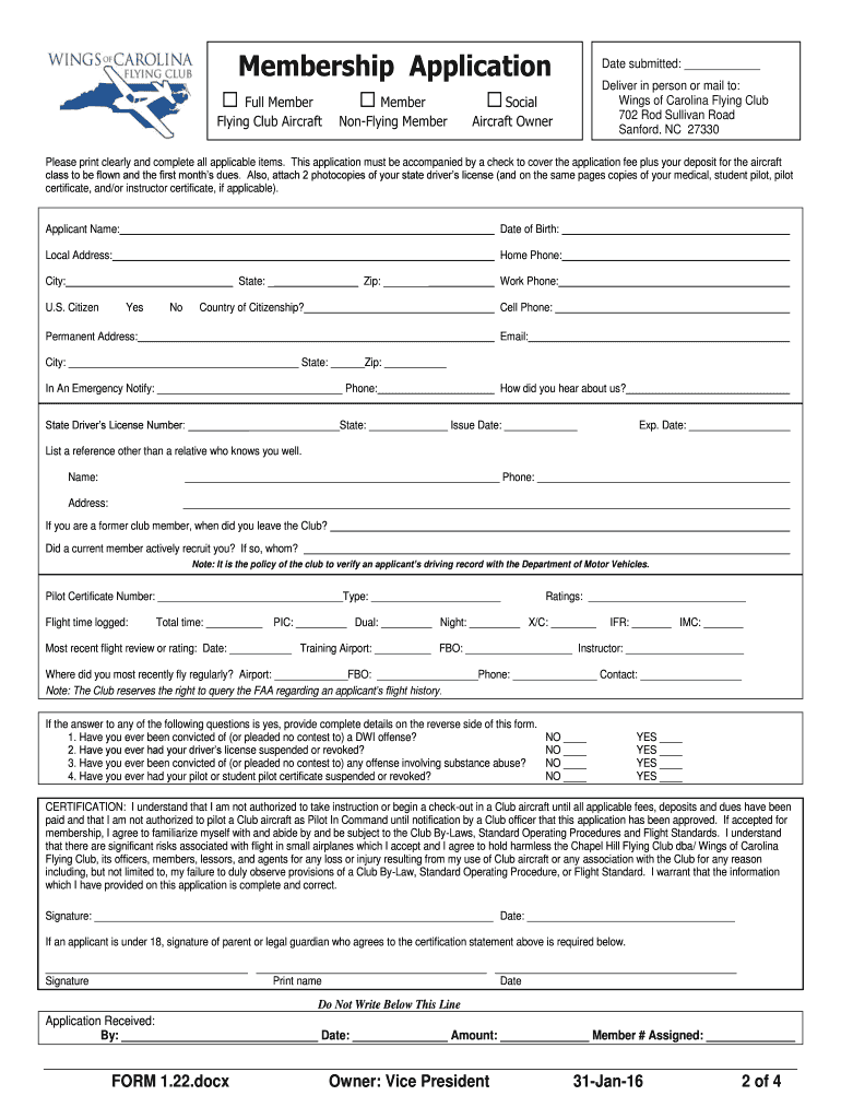 Fillable Online wingsofcarolina Download Application - Wings of ...