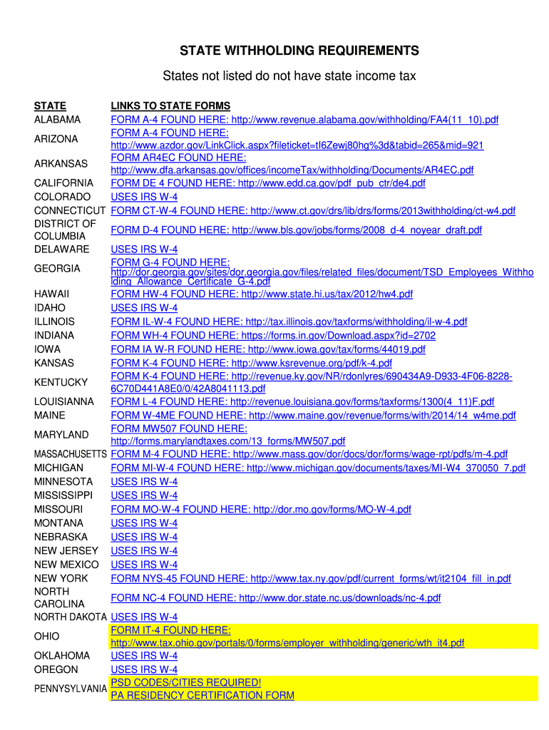 Fillable Online States not listed do not have state income tax Fax ...