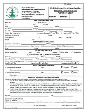 Fillable Online www2 bgky Mobile Home Permit Application Neighborhood ...