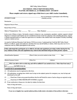 Fillable Online Field Trip Waiver Student - Information Fax Email Print ...