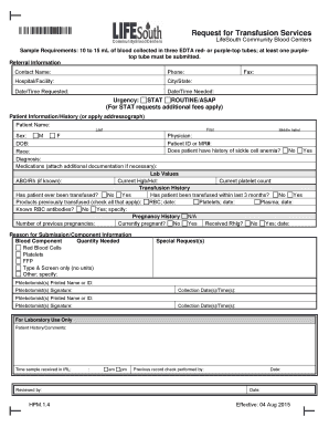 Fillable Online Request for Transfusion Services Fax Email Print ...