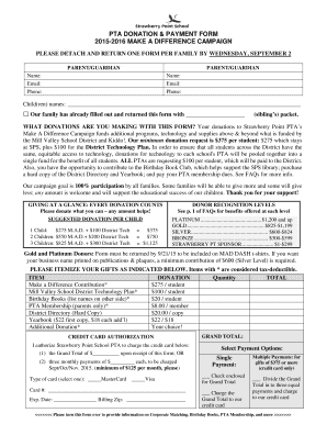 Fillable Online PTA DONATION PAYMENT FORM 2015-2016 MAKE A DIFFERENCE ...