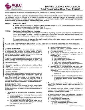 Fillable Online RAFFLE LICENCE APPLICATION Total Ticket Value More Than ...