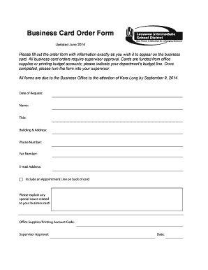 Fillable Online Business Card Order Form - LISD Fax Email Print - pdfFiller