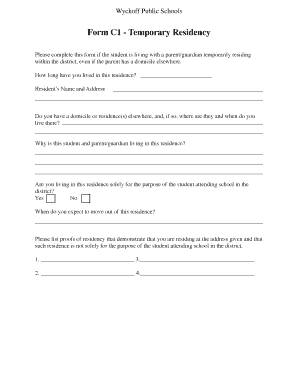 Fillable Online wyckoffps Form C1 Temporary Residency - Wyckoff School ...