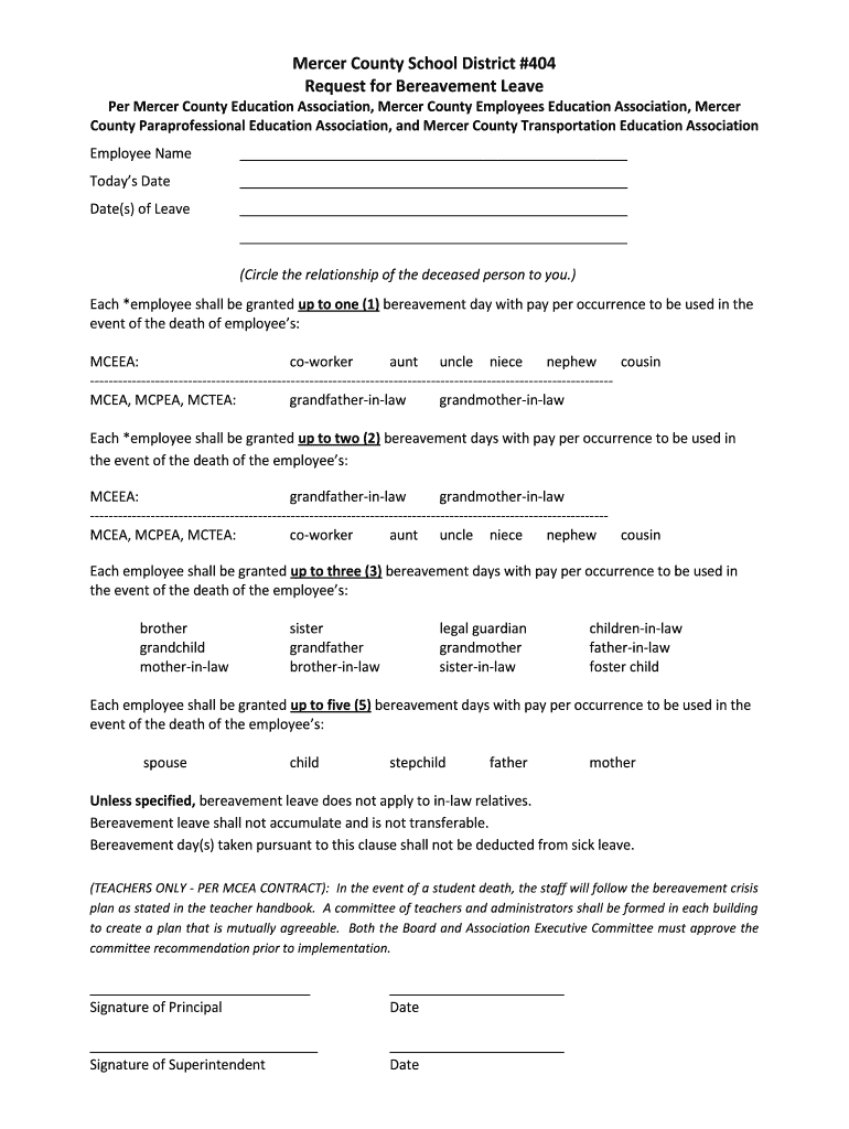 Fillable Online mercerschools Mercer County School District 404 Request ...