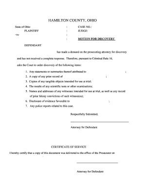 Fillable Online hamiltoncountypd MOTION FOR DISCOVERY Fax Email Print ...