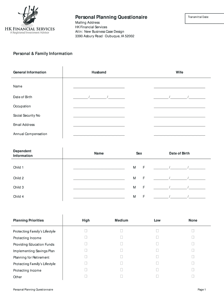 Fillable Online Personal Planning Questionaire - CMS Fax Email Print ...