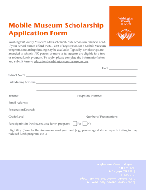 Fillable Online washingtoncountymuseum Mobile Museum Scholarship ...