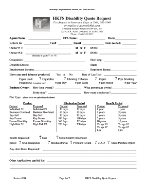 Fillable Online HKFS Disability Quote Request - CMS Fax Email Print - pdfFiller