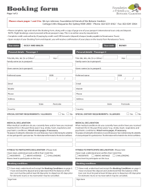 Fillable Online Booking form - Royal Botanic Gardens Sydney Fax Email ...