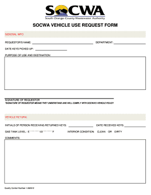 Fillable Online SOCWA VEHICLE USE REQUEST FORM Fax Email Print - pdfFiller