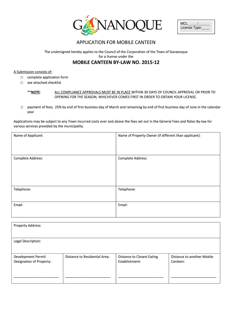 Fillable Online Application for Mobile Canteens Fax Email Print - pdfFiller