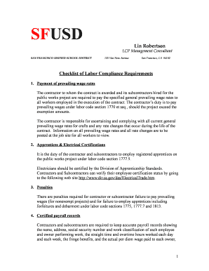 Fillable Online web sfusd Pre-Construction Meeting - Checklist of Labor ...