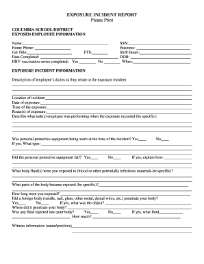 Fillable Online csd400 EXPOSURE INCIDENT REPORT Please Print - csd400 ...