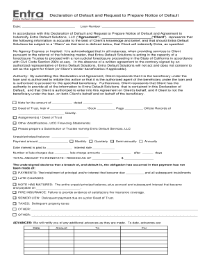 Fillable Online Declaration of Default and Request to Prepare Notice of ...