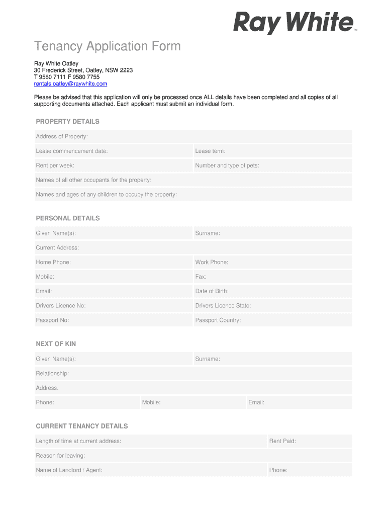 Ray White Tenancy Application Form - Blank Fillable Template | Fill Out ...