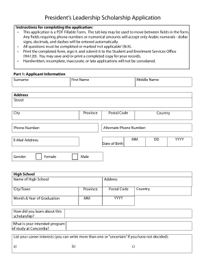 Fillable Online Presidents Leadership Scholarship Application ...