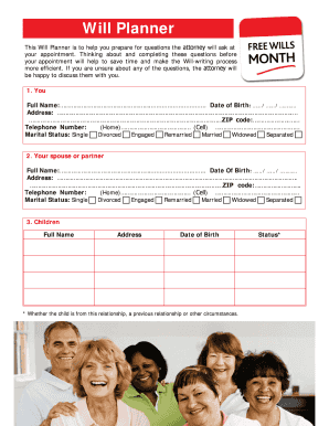 Fillable Online Will Planner - Free Wills Month Fax Email Print - pdfFiller