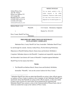 Fillable Online Preliminary Objections v2 - Prince Law Offices PC Fax ...