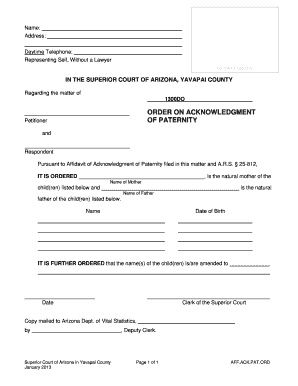 Fillable Online ORDER ON ACKNOWLEDGMENT OF PATERNITY Fax Email Print ...