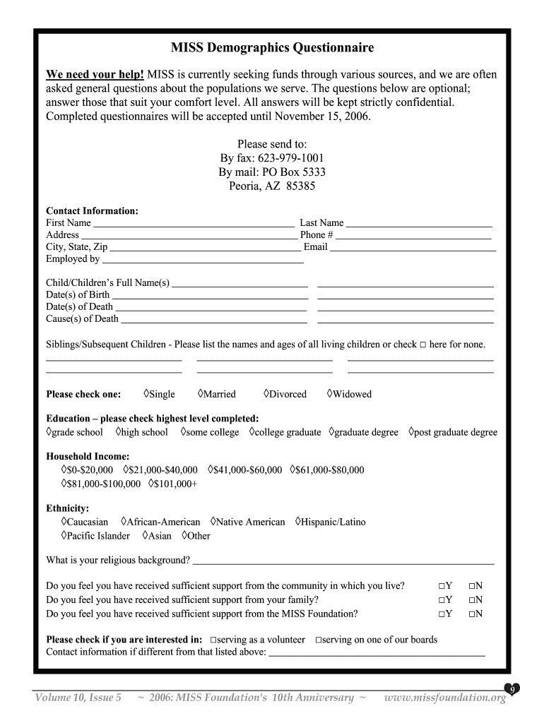 Fillable Online MISS Demographics Questionnaire Fax Email Print - pdfFiller