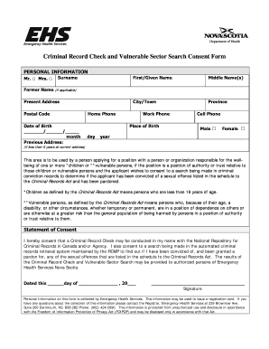 Fillable Online Criminal bRecordb Check and Vulnerable Sector bSearchb ...