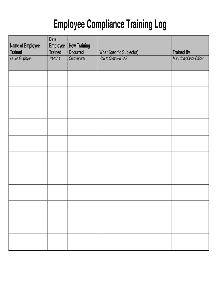 Fillable Online Employee Compliance Training Log Fax Email Print ...