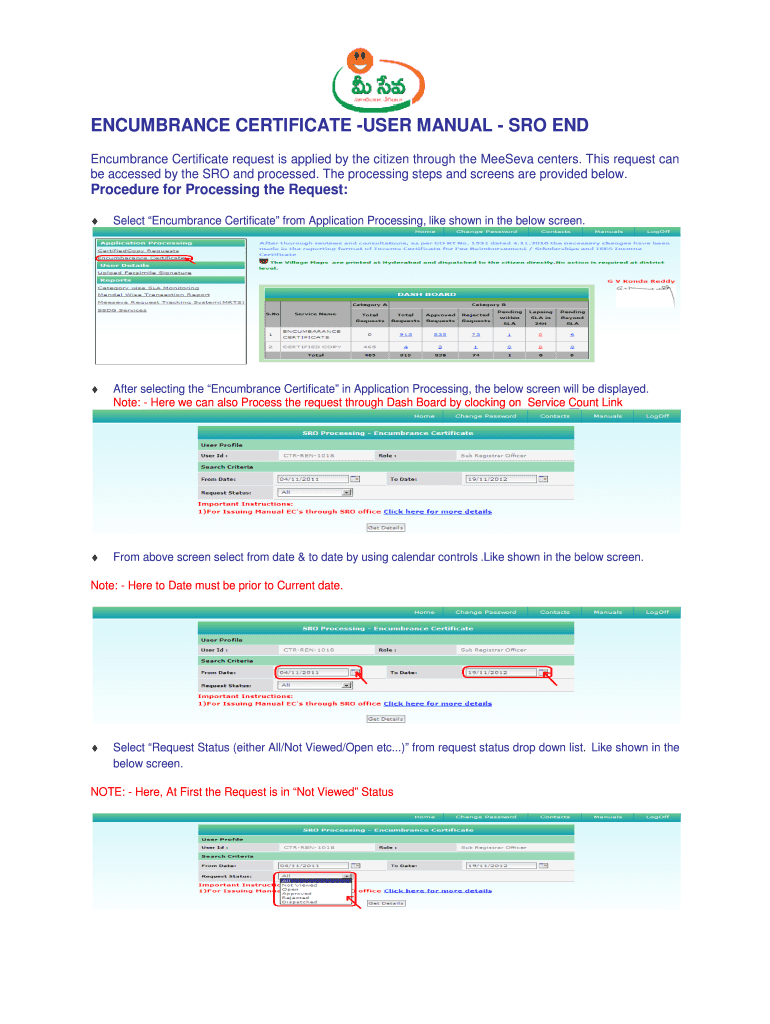 Fillable Online ENCUMBRANCE CERTIFICATE -USER MANUAL - SRO END Fax Email Print - pdfFiller
