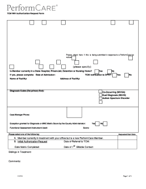 Fillable Online TCM MH Authorization Request Form - paperformcareorg ...
