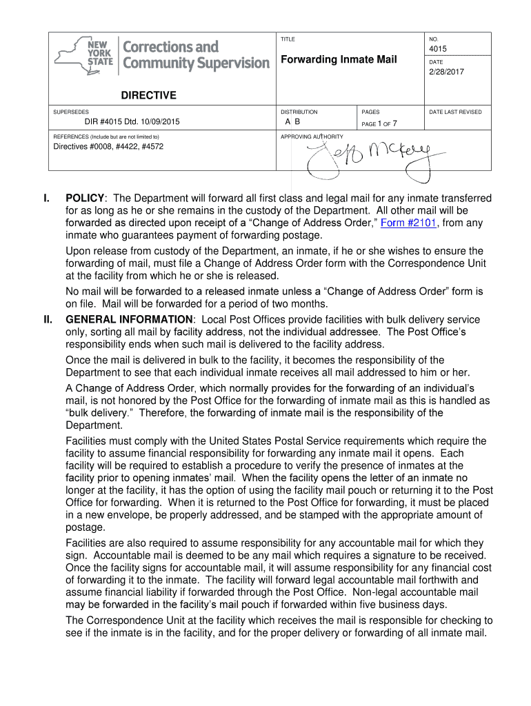 Fillable Online doccs ny Shock Incarceration Facilities (Directive 0086 ...