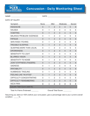 Fillable Online Concussion - Daily Monitoring Sheet Fax Email Print ...