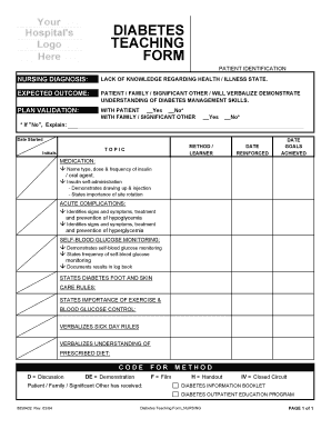 Fillable Online DIABETES TEACHING FORM - Hospital Forms Fax Email Print ...