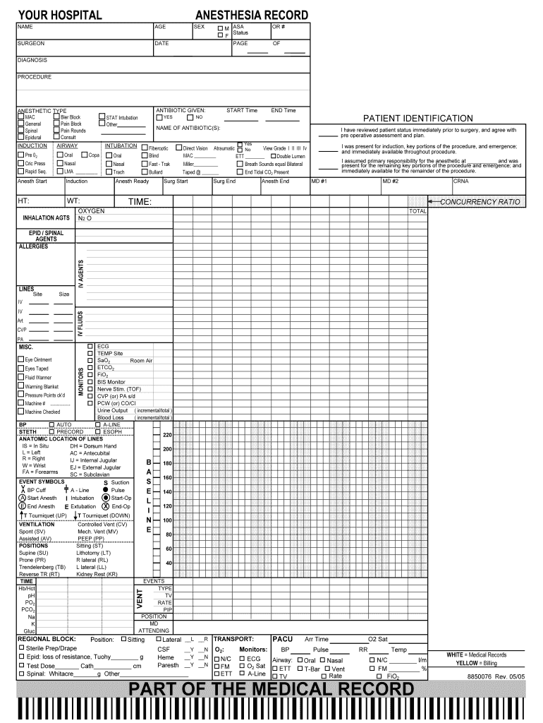 Fillable Online YOUR HOSPITAL ANESTHESIA RECORD Fax Email Print - pdfFiller