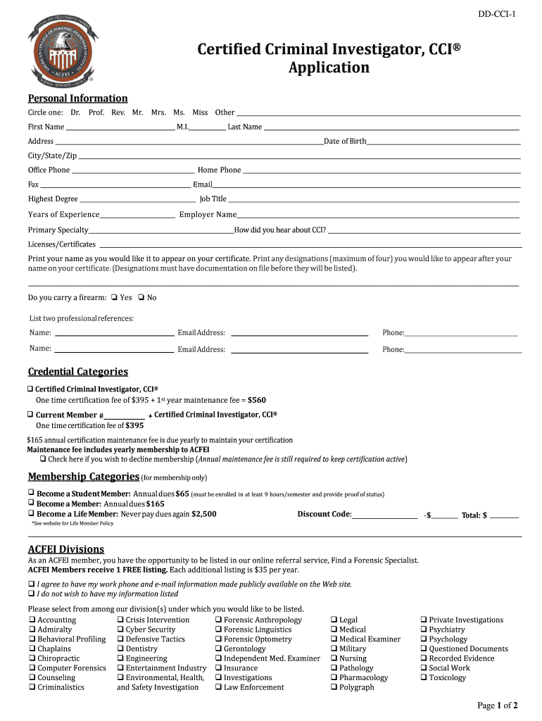 Fillable Online Certified Criminal Investigator CCI Application Fax ...