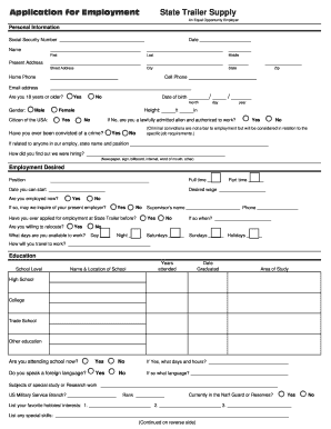 Fillable Online Application for Employment State Trailer Supply Fax ...