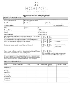 Fillable Online Horizon Application for Employment Fax Email Print ...