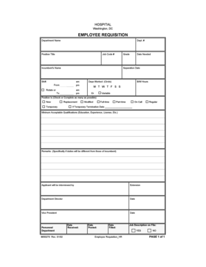 Fillable Online EMPLOYEE REQUISITION - Hospital Forms Fax Email Print ...