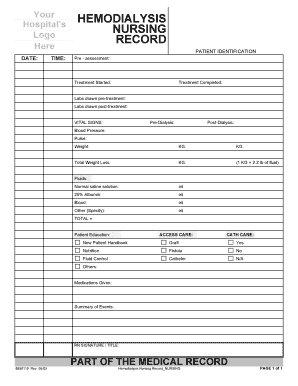 Fillable Online HEMODIALYSIS NURSING RECORD - Hospital Forms Fax Email ...