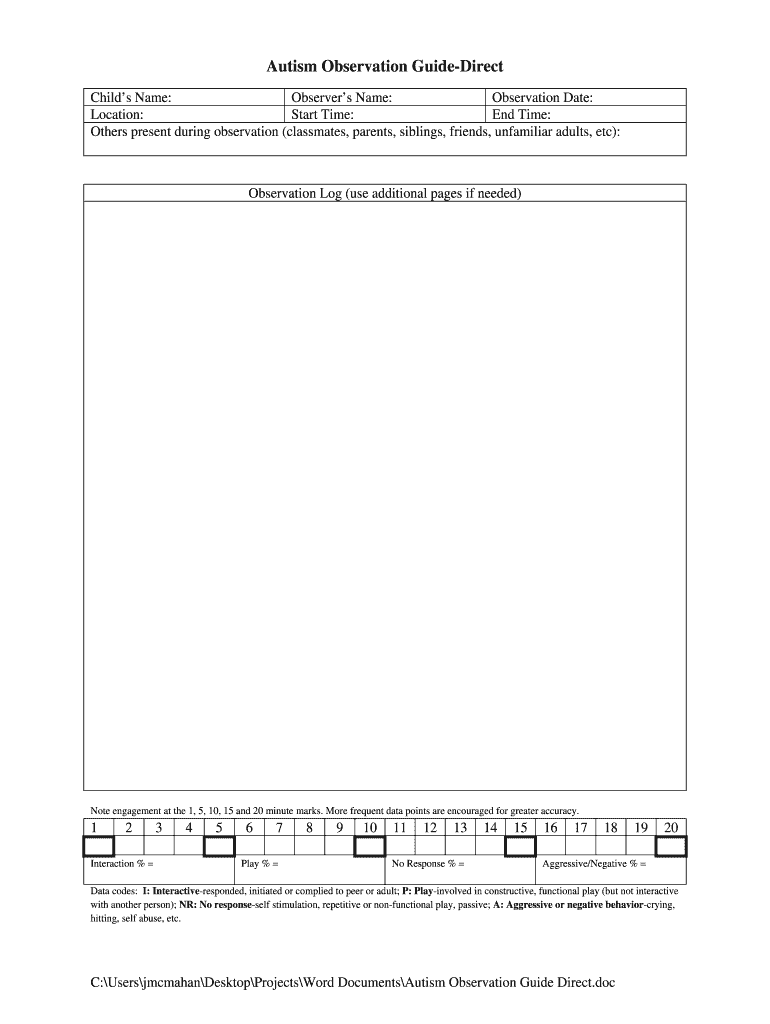 Fillable Online Autism Observation Guide-Direct - MY NWRESD Fax Email ...