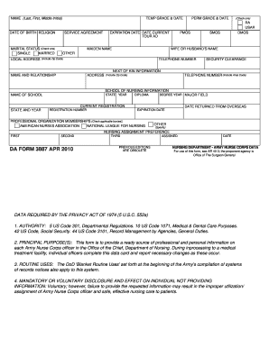 Fillable Online apd army Nursing Department -- Army Nurse Corps Data DA ...