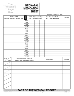 Fillable Online NEONATAL MEDICATION SHEET - Hospital Forms Fax Email ...