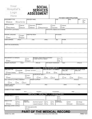 Fillable Online SOCIAL SERVICES ASSESSMENT - Hospital Forms Fax Email ...