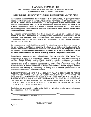 Fillable Online INDEPENDENT CONTRACTOR WORKERS COMPENSATION WAIVER FORM ...